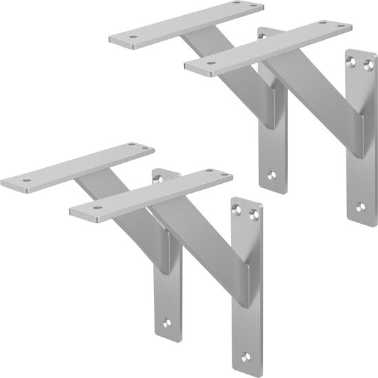 ML-Design 4 stuks plankdrager 180x180 mm, zilver, aluminium, zwevende ...