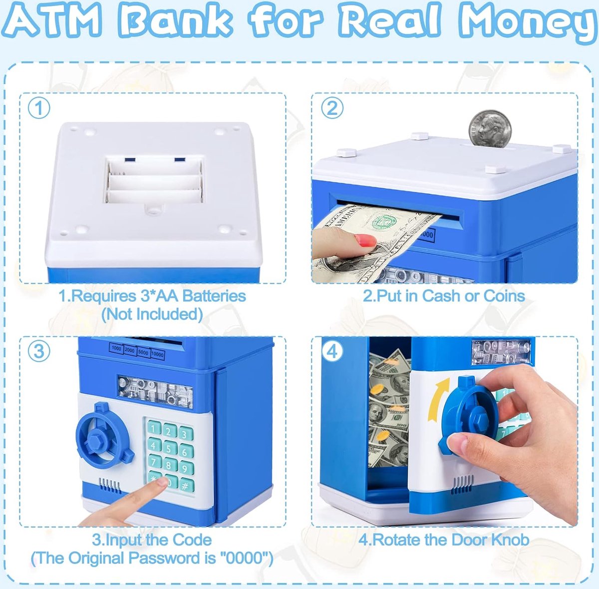 Kluis Spaarpot - Met code - Elektrische spaarpot - Blauw - Spaarpot voor jongens en... | bol