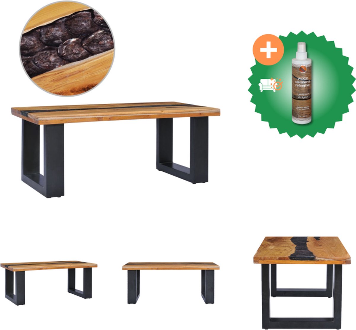 vidaXL Salontafel Teakhout - 100 x 50 x 40 cm - Handgemaakt - Rustieke ...