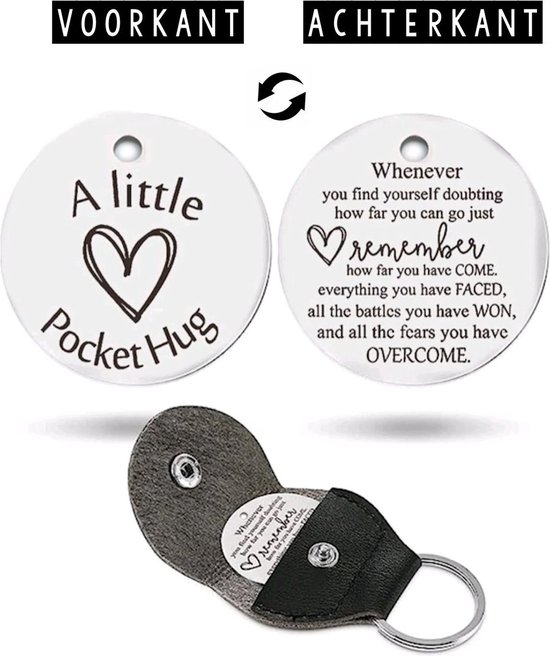 Sleutelhanger Pocket Hug knuffel munt 3cm in zwart leer zakje ...