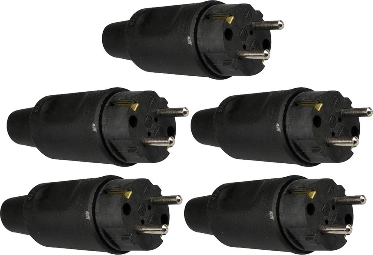 Rubberen Stekker met Randaarde - 16A 230V - Zwart - Per 5 stuks | bol