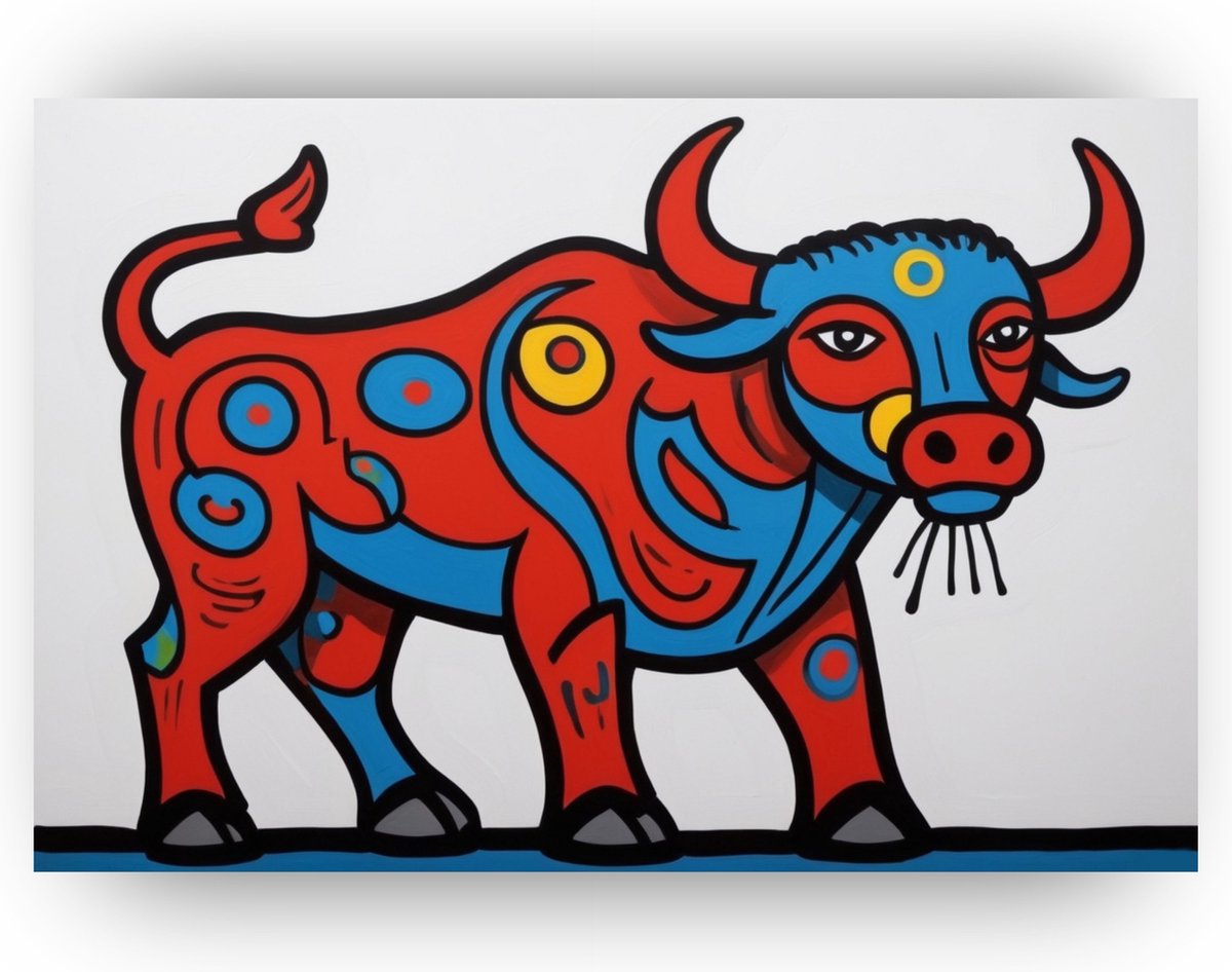 Stier Keith Harring stijl poster - Dieren poster - Posters Keith ...
