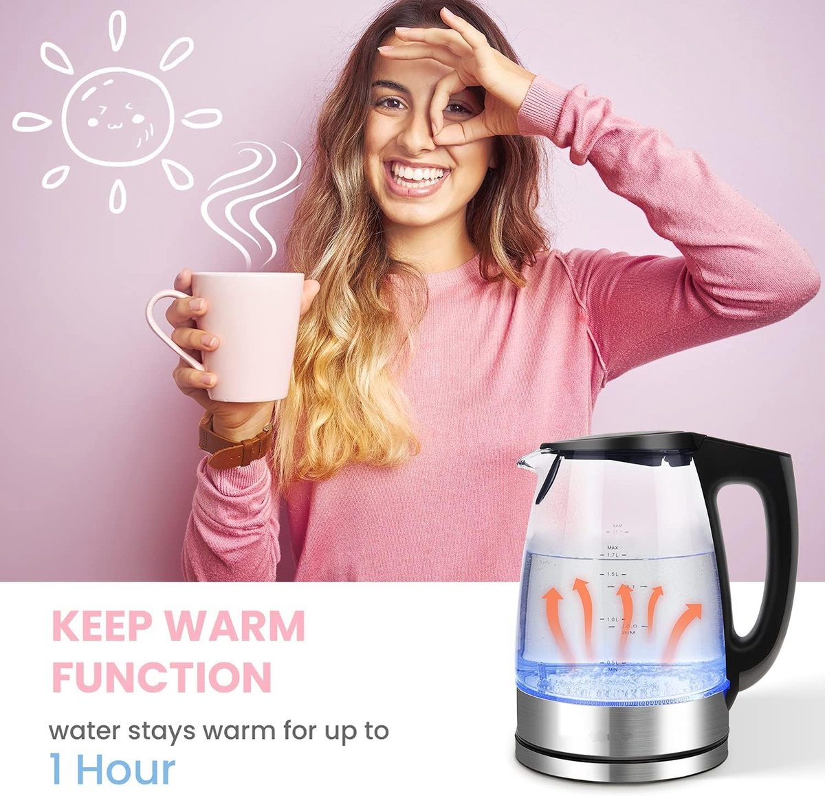 Royalty Line® GWK2200 Waterkoker - Glass - Met Blauw Led Verlichting ...