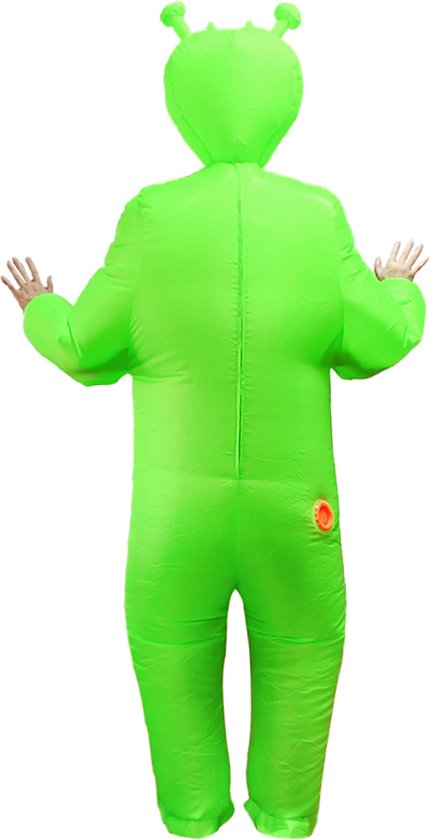 KIMU® Opblaas Kostuum Lange Groene Alien - Opblaasbaar Pak - Alienpak ...