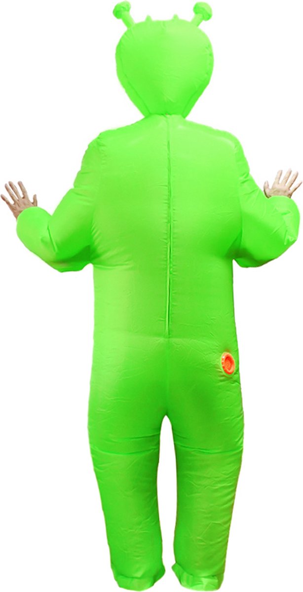 KIMU® Opblaas Kostuum Lange Groene Alien - Opblaasbaar pak - Alienpak ...
