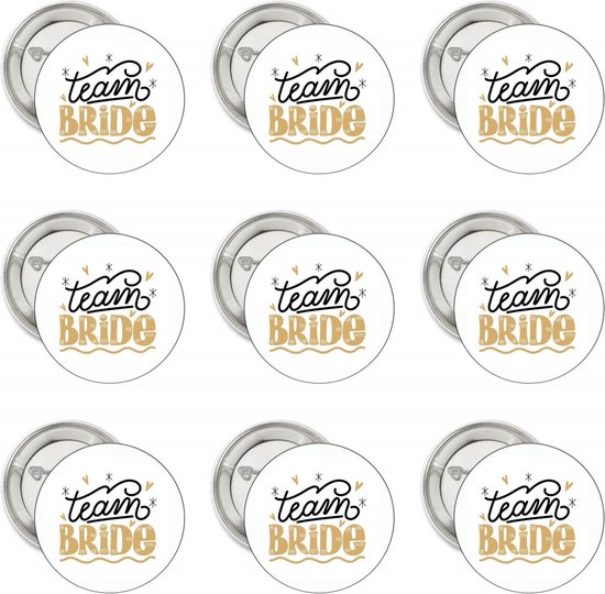 9 Buttons Team Bride goud met zwart - vrijgezellenfeest - bruid - team ...