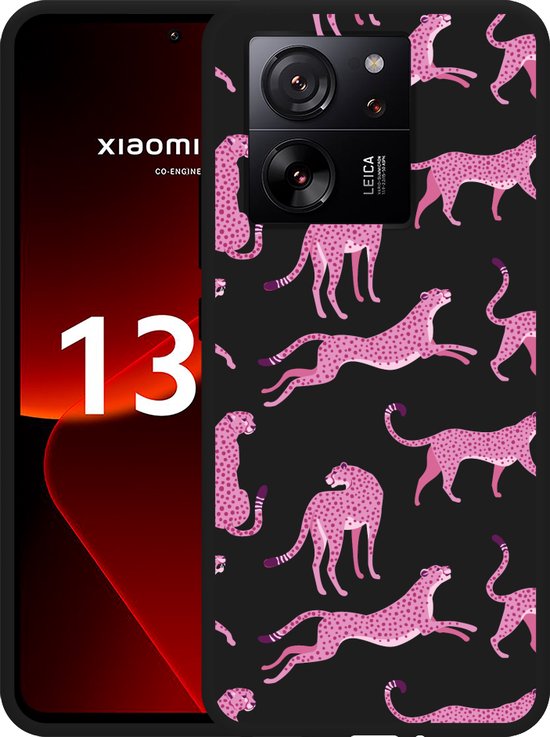 Cazy Hoesje Zwart geschikt voor Xiaomi 13T/13T Pro Roze Cheeta's | bol