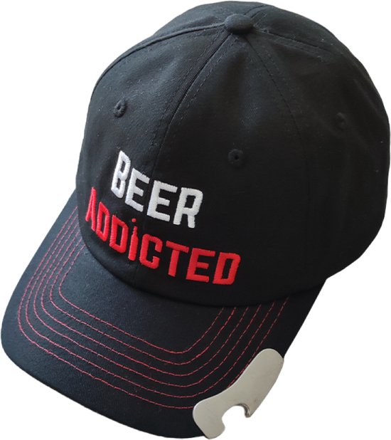 BeerAddicted - Zwarte Baseball Cap met Flesopener - Open je Biertje met ...