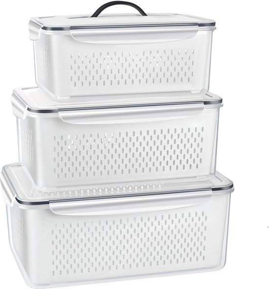 Vershouddozen, groenten en fruit, met deksel en afdruipzeef, 3-delige ...