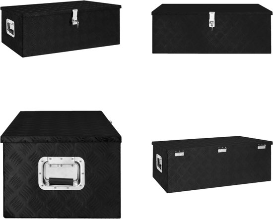 vidaXL Opbergbox 90x47x33-5 cm aluminium zwart - Opbergbox ...