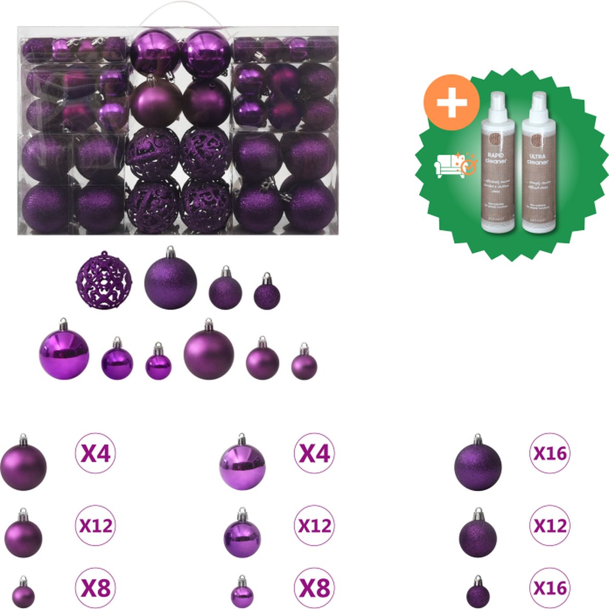 vidaXL Ensemble de boules de Noël 100 pièces Violet Crochets pour boules de Noël avec... | bol