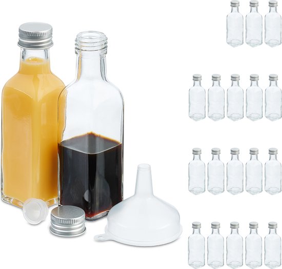 glazen flesjes set van 20 - 100 ml - mini - met schroefdop en kurk ...