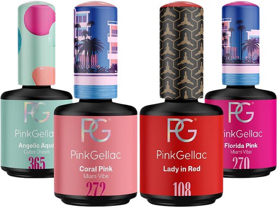 Pink Gellac Gellak Set met 4 x 15ml Kleuren - Rood, Roze, Aqua ...