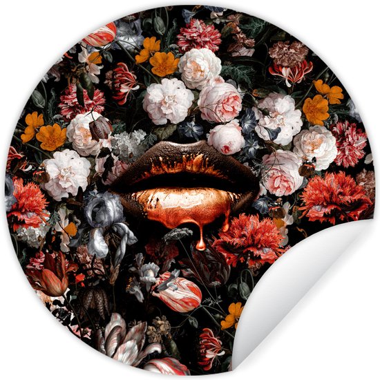 WallCircle - Muurstickers - Behangcirkel - Lippen - Bloemen - Verf - Oranje - Kunst -... | bol
