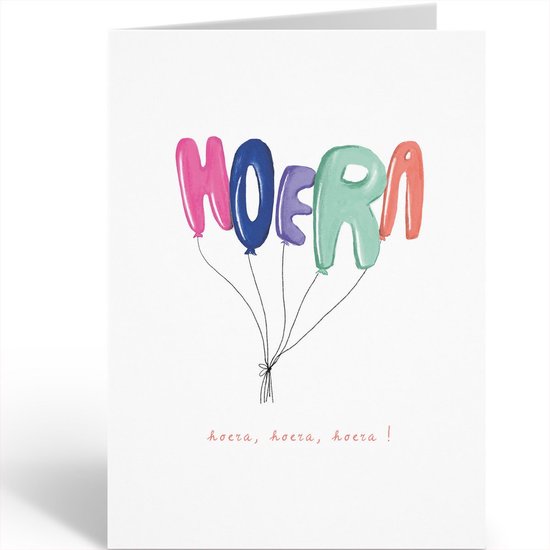 The Card Company - Wenskaart 'Hoera Hoera Hoera' (A6, Dubbel) | bol