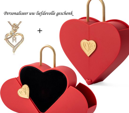 Elegante Hartvormige Geschenkdoos Rood + Luxe Ketting Letter H - Harten ...