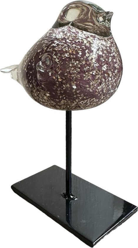 Geblazen glas vogel op sokkel | bol