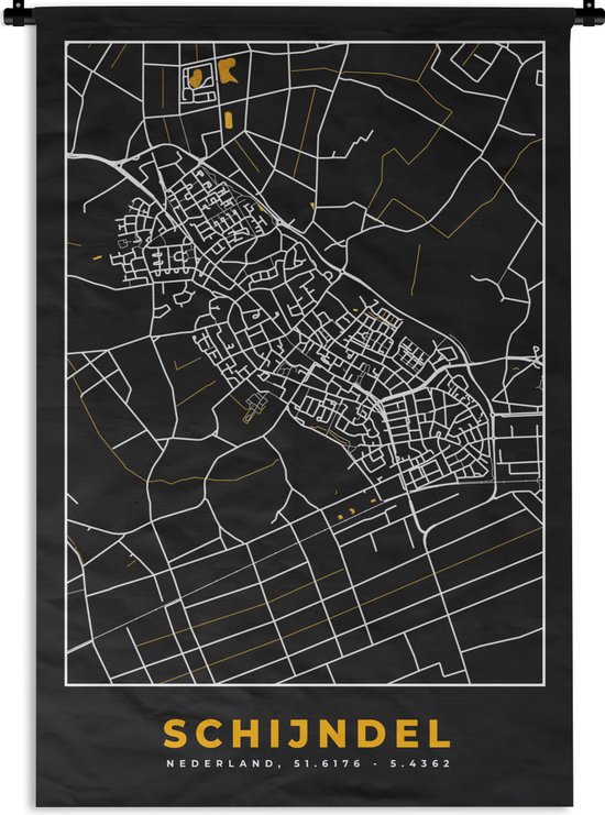 Wandkleed - Wanddoek - Kaart - Black & gold - Stadskaart - Schijndel ...