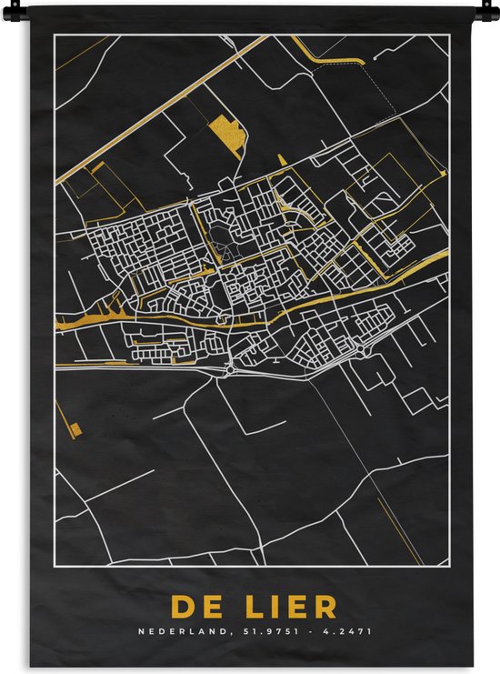 Wandkleed - Wanddoek - De Lier - Plattegrond - Goud - Kaart ...
