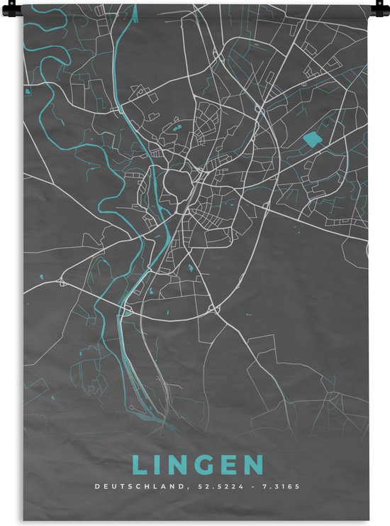 Wandkleed - Wanddoek - Stadskaart – Kaart – Lingen – Blauw – Duitsland ...