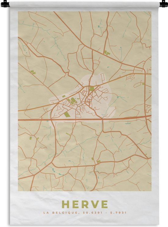 Wandkleed - Wanddoek - Stadskaart - Retro - Herve - Plattegrond - Kaart ...