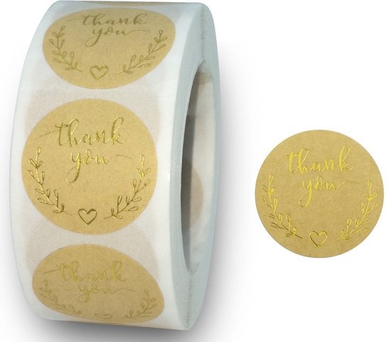 Rol met Stickers - 500 Stuks - Thank You - Hartje - Diameter 2,5 cm | bol