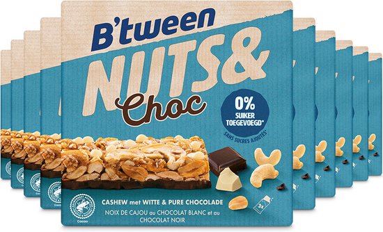 B'tween Nuts & Choc Cashew met Witte & Pure Chocolade - Tussendoortje ...