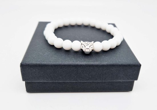 Handgemaakte Natuursteen Armbanden "Witte agaat" 8 mm - Met vorm Tijger ...