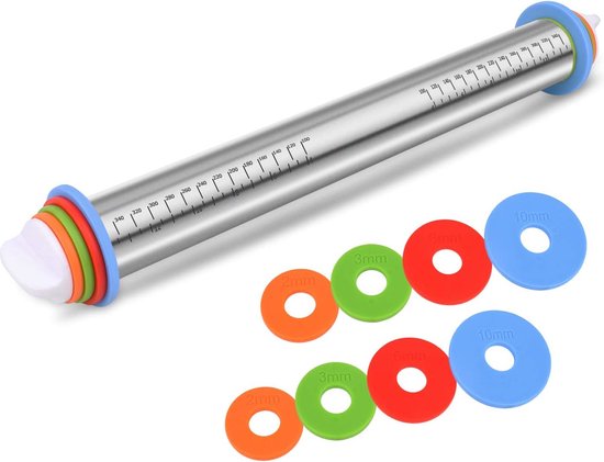 Roestvrijstalen deegroller, verstelbare deegroller met 4 afstandhouders ...