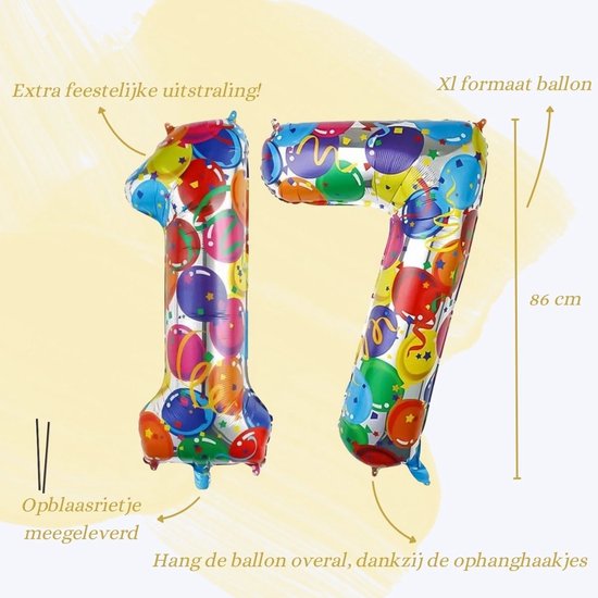 Cijfer Ballonnen Ballon Cijfer 17 Verjaardag Versiering Feest Helium ...