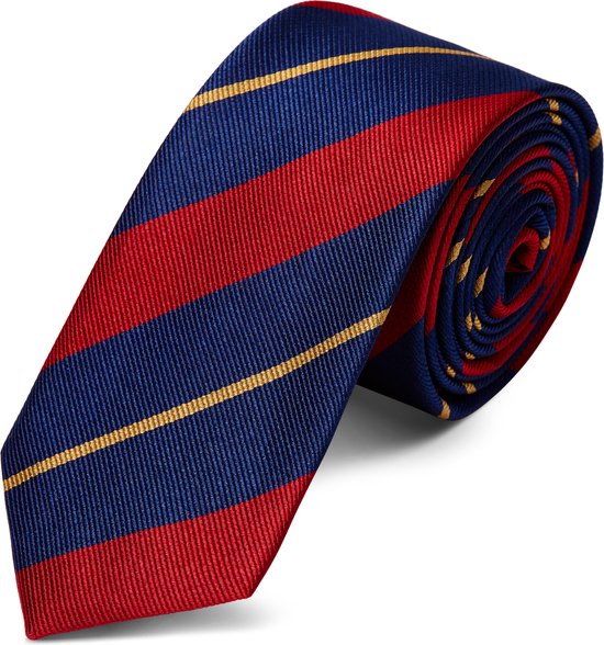 Marineblauwe 6 cm Brede Zijden Stropdas met Rode en Goudkleurige ...