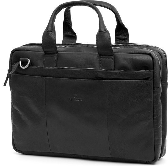 Lucleon - Heren - Zwart Leer Laptoptas | bol