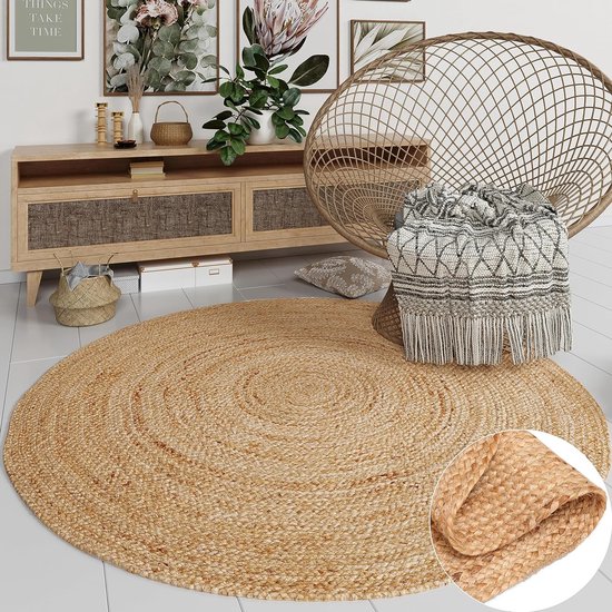Ronde jute tapijt, Nitin 100 cm, bruin, eetkamertapijt, robuust en ...