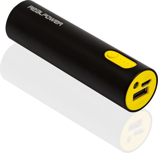 RealPower PB-260 Alu 2600 mAh powerbank Aluminium behuizing zwart-geel ...