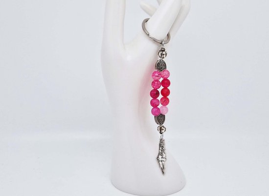 Sleutelhanger Natuursteen “ Banded Agaat Magenta roze” - Sleutelhanger ...
