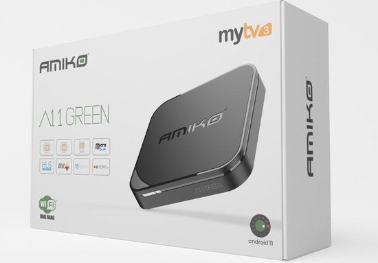 Amiko A11 Green 4K UHD Streaming Box - Android 11 - 2GB RAM - 16GB ...