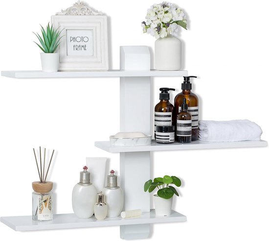 Wandrek, wit, hout, 3-traps wandrek, modern, zwevend rek, wandrek ...