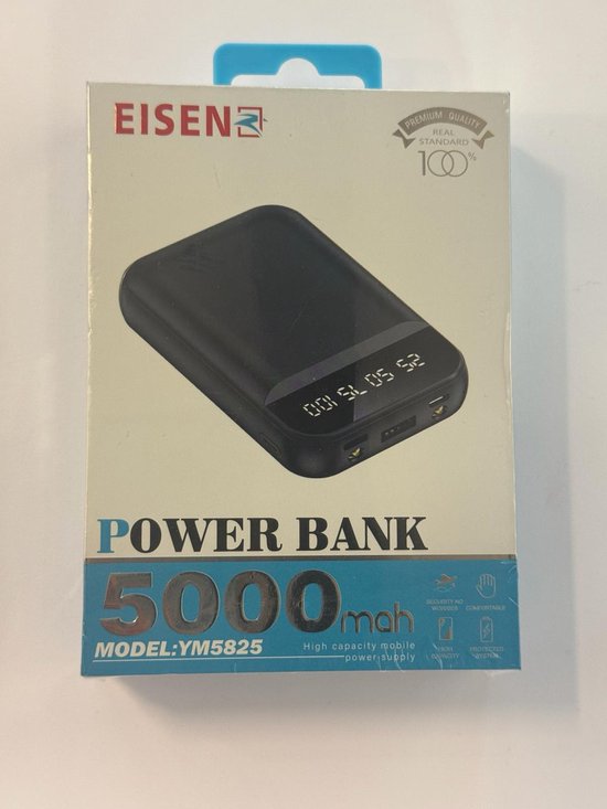 Eisenz Powerbank YM5825 - 5000 Mah - Zwart - 5000 mah - Zwart. | bol