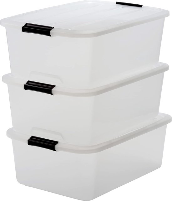 Set van 3 opbergdozen, 30L, Stapelbaar, Garage, slaapkamer, woonkamer ...