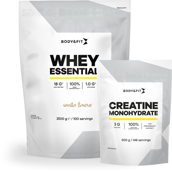 Body & Fit Whey Essential Vanille 2500g + Creatine Monohydraat 500g ...