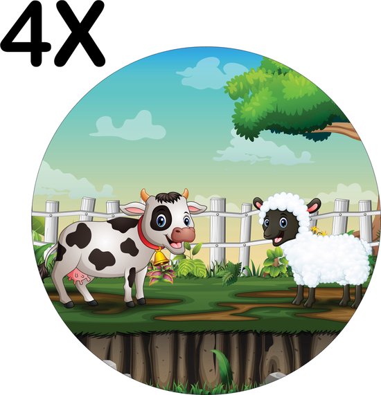 BWK Luxe Ronde Placemat - Vrolijke Koe en Schaap - Getekend - Set van 4 ...