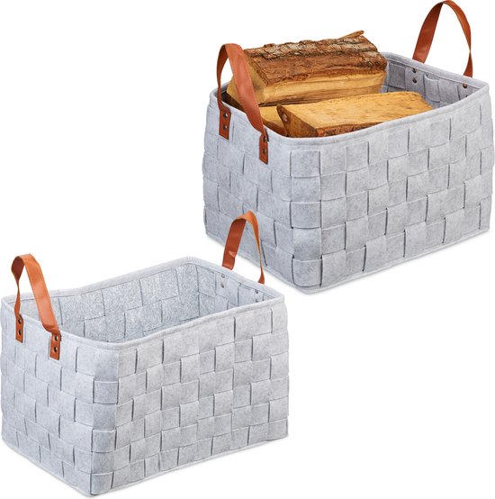 2x vilten mand - opbergmand - houtmand groot - opvouwbaar ...