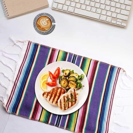 Mexicaanse Serape Tafelloper met 8 placemats, gestreepte tafelloper ... Mexicaanse Serape Tafelloper met 8 placemats, gestreepte tafelloper ...