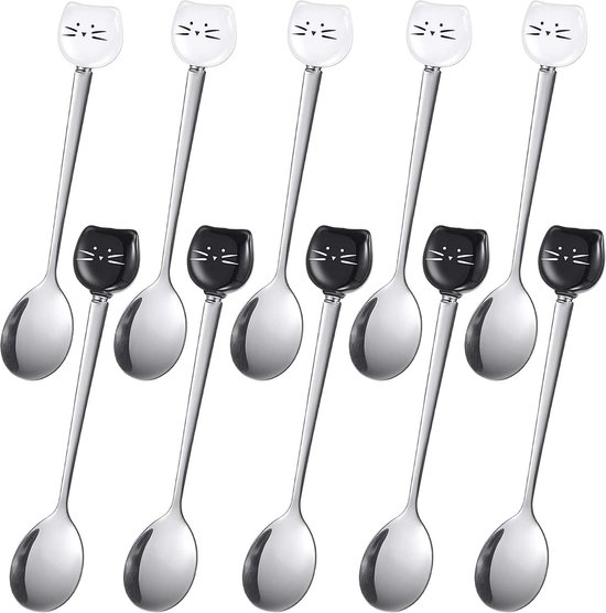 Kattenkop, koffielepel, 10 stuks, roestvrij staal, schattige ...