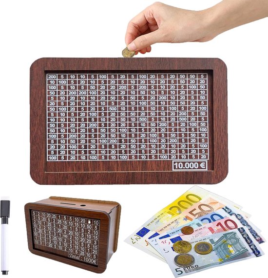 Houten spaarpot met teller en spaardoel | Geldbank voor kinderen en ...