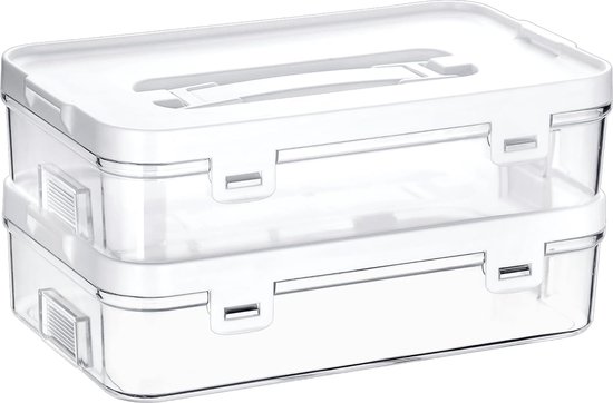 2 stuks draagbare opbergdozen met deksel, stapelbare plastic ...