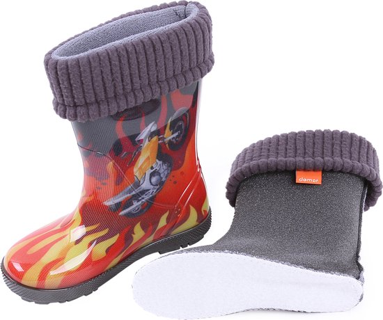 DEMAR - Geïsoleerde regenlaarzen voor kinderen met een motor en vlammen ...