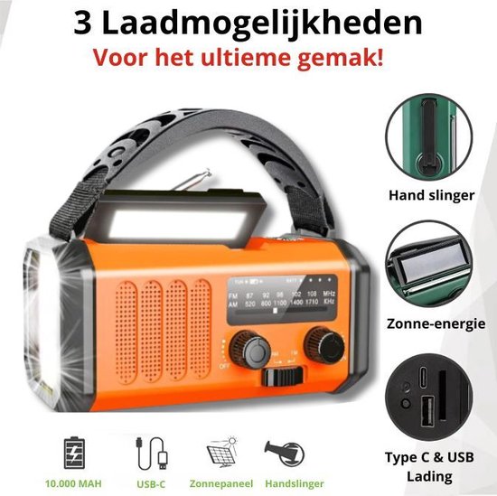 Noodradio - Solar Opwindbaar - 10.000 mAh - Solar Powerbank ...