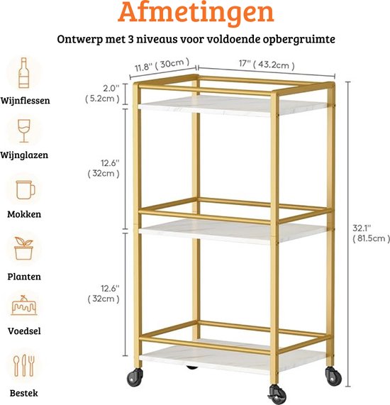 Multifunctionele Drank Trolley – Serveerwagen – Bar Cart – 3 Laags ...