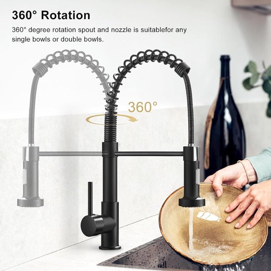 Keukenkraan, keukenkraan met handdouche, 360° draaibaar, 2 straalsoorten | bol